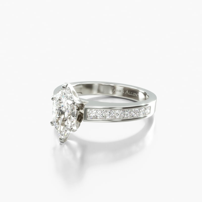 14K White Gold Channel Set Princess Shaped Engagement Ring