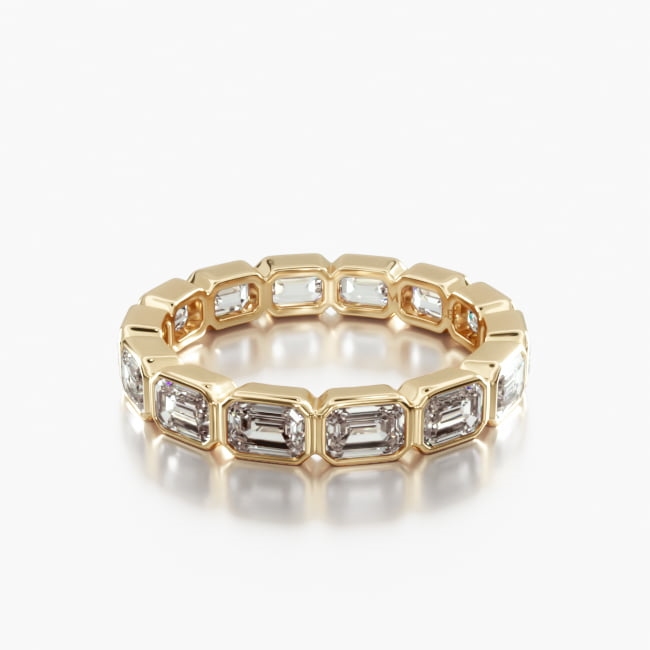 14K Yellow Gold Bezel Set Emerald Cut Diamond Engagement Ring-18156y14