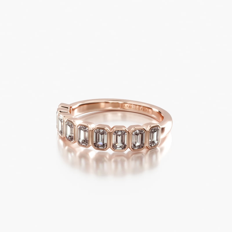 14K Rose Gold Bezel Set Emerald Cut Diamond Wedding Ring-15158r14