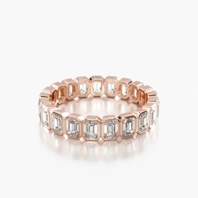 14K Rose Gold Bezel Set Emerald Cut Diamond Engagement Ring-18158r14