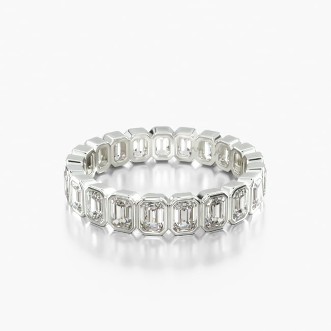 14K White Gold Bezel Set Emerald Cut Diamond Engagement Ring-18158w14