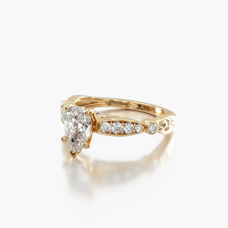 14K Yellow Gold Embossed Diamond Engagement Ring