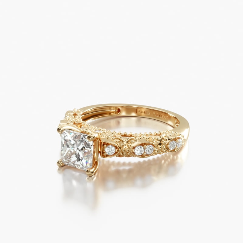 14K Yellow Gold Beaded Open Span Diamond Engagement Ring