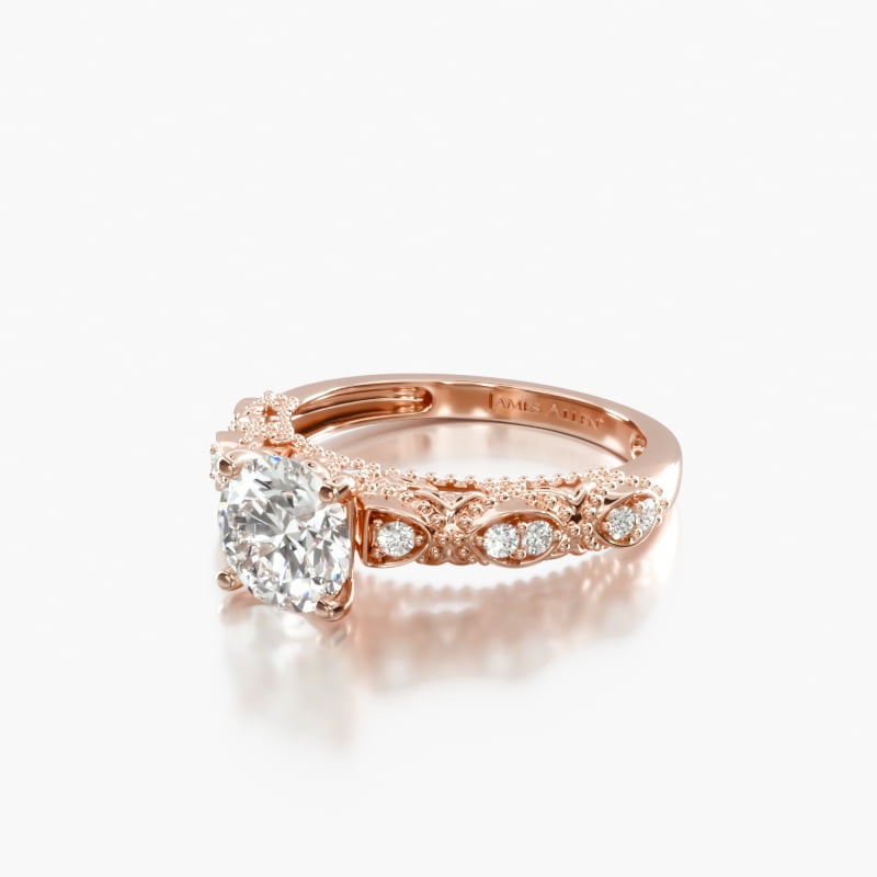 14K Rose Gold Beaded Open Span Diamond Engagement Ring-17033r14