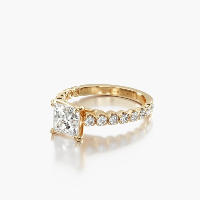 18K Yellow Gold Scallop Style Diamond Engagement Ring