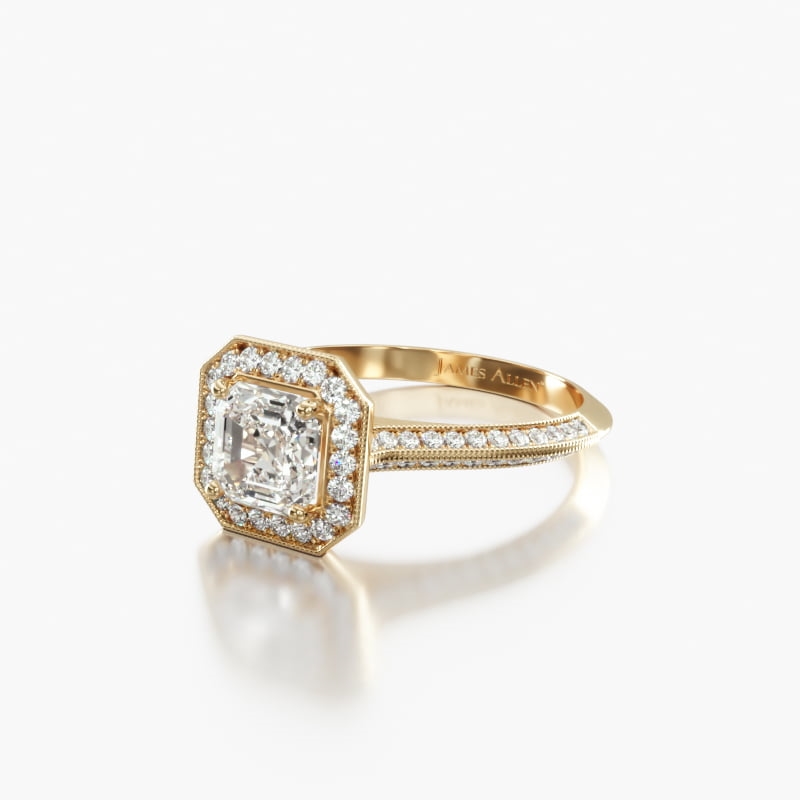 18K Yellow Gold Octagon Halo Diamond Engagement Ring