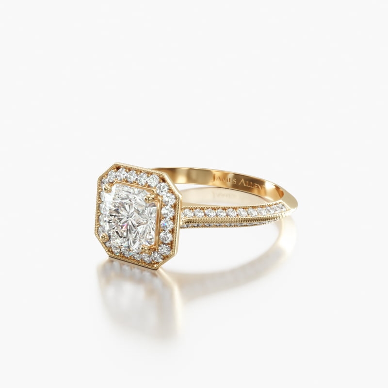 18K Yellow Gold Octagon Halo Diamond Engagement Ring