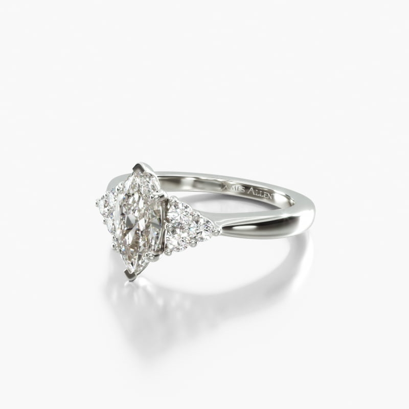 14K White Gold Triple Diamond Engagement Ring