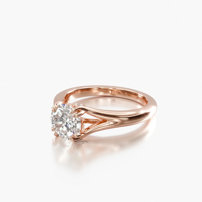 14K Rose Gold Split Shank Double Claw Solitaire Engagement Ring-17334r14