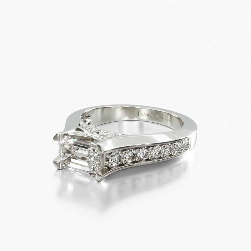 18K White Gold East West Graduated Pavé Engagement Ring-17336w