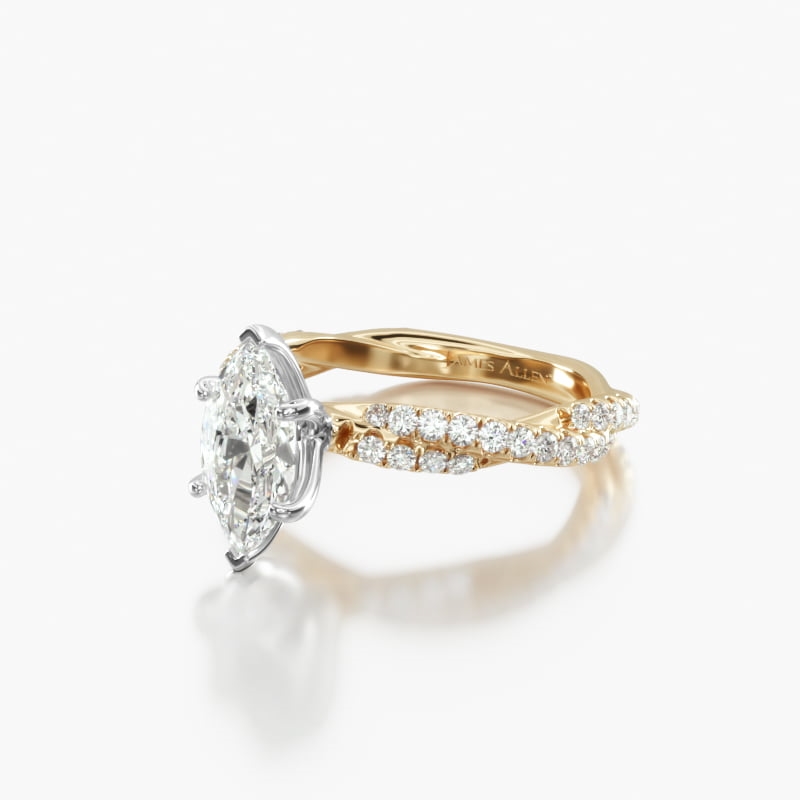 14K Yellow Gold Pavé Twist Diamond Engagement Ring