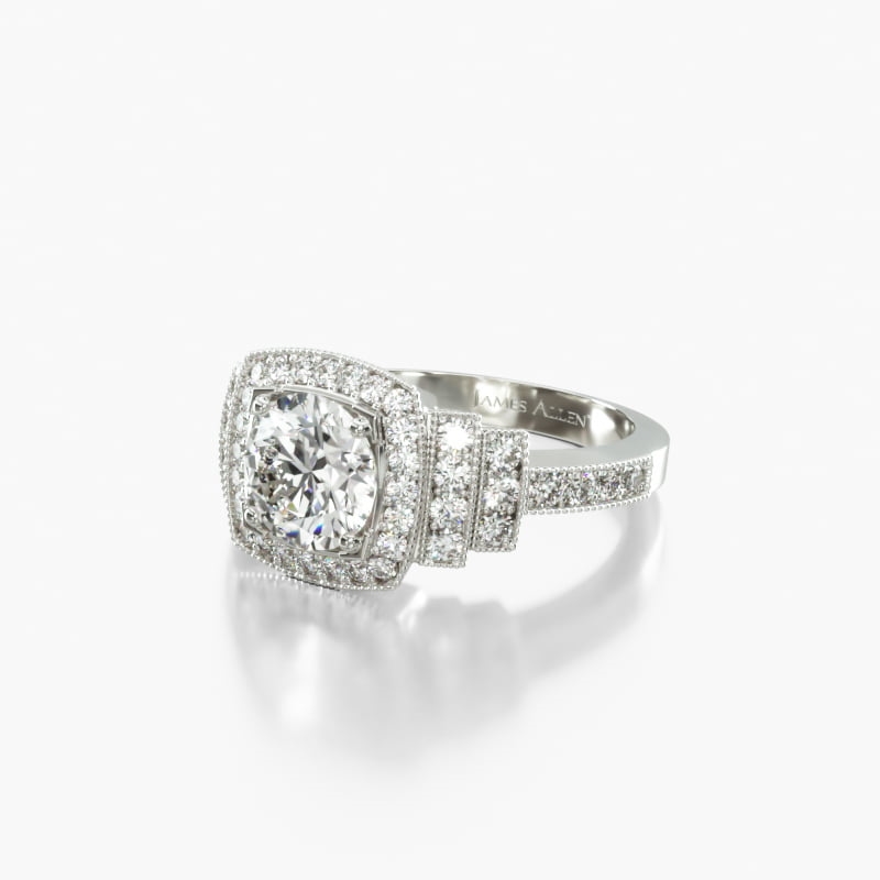 14K White Gold Pavé Step Diamond Engagement Ring-17463w14