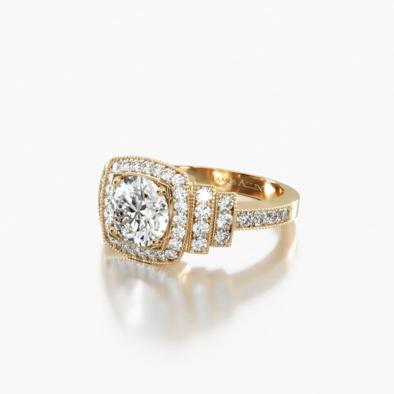 14K Yellow Gold Pavé Step Diamond Engagement Ring-17463y14