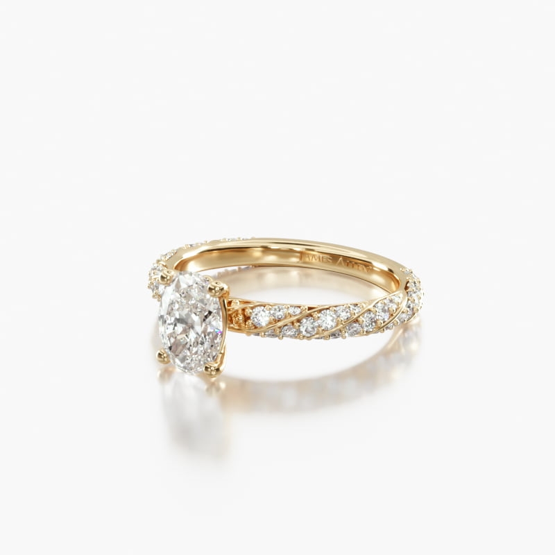 14K Yellow Gold Twisted Pavé Engagement Ring
