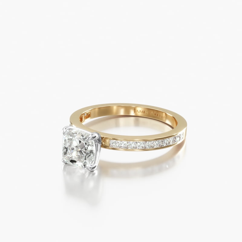 18K Yellow Gold Channel Set Princess Cut Diamond Engagement Ring