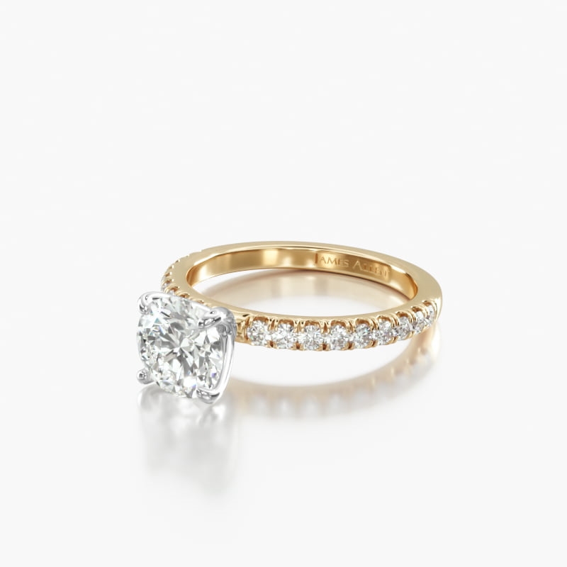 18K Yellow Gold Single Row Pavé Engagement Ring-17773y