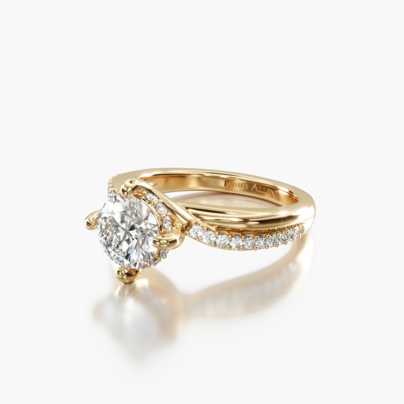 18K Yellow Gold Twisted Pavé Kite-Set Engagement Ring-17833y
