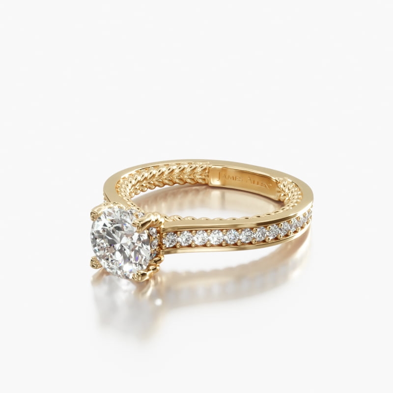 14K Yellow Gold Cable Profile Cross Prong Pavé Diamond Engagement Ring ...