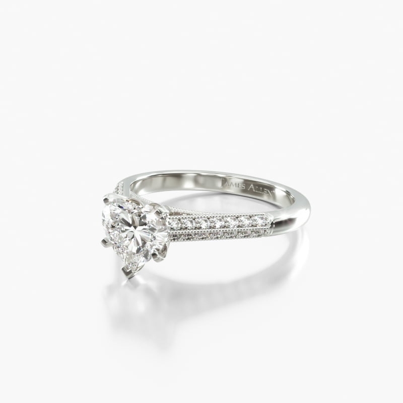 18K White Gold Pavé Knife Edge Cathedral Diamond Engagement Ring