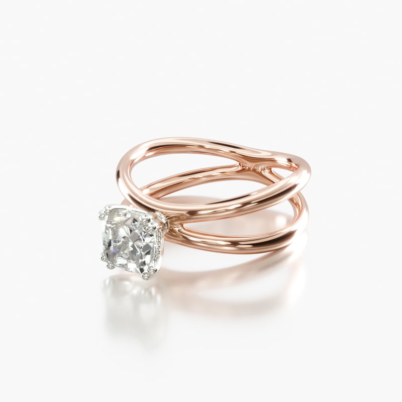 14K Rose Gold Criss Cross Diamond Solitaire
