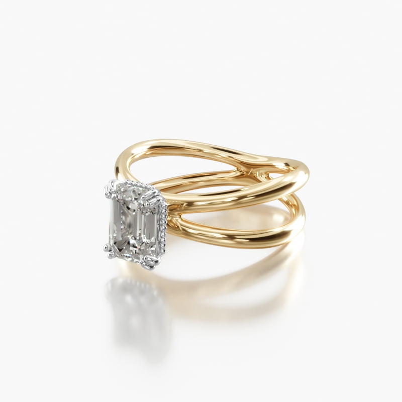 14K Yellow Gold Criss Cross Diamond Solitaire