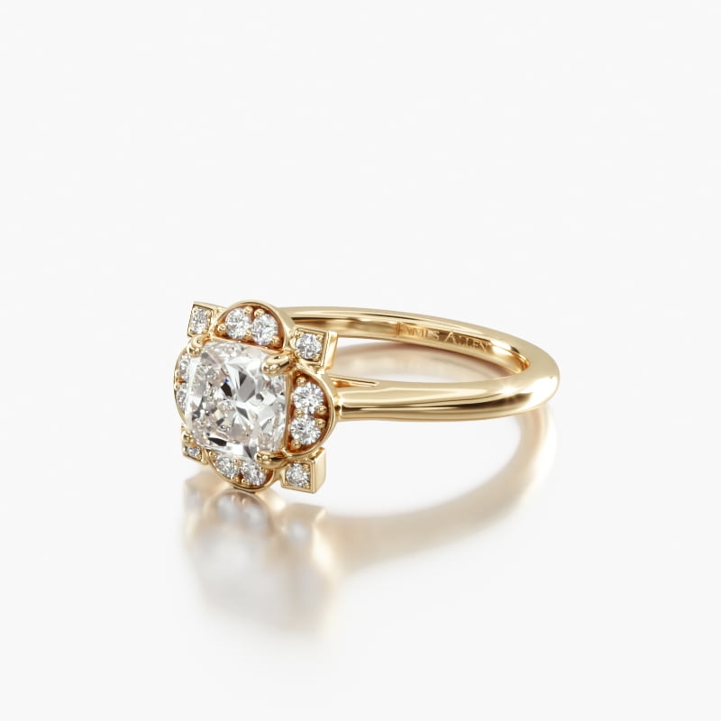 14K Yellow Gold Art Deco Inspired Frame Diamond Engagement Ring-18044y14