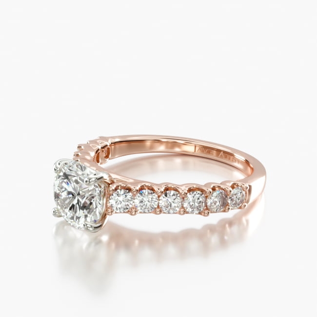 14K Rose Gold Thirteen Stone Shared Prong Contour Matching Wedding Band ...