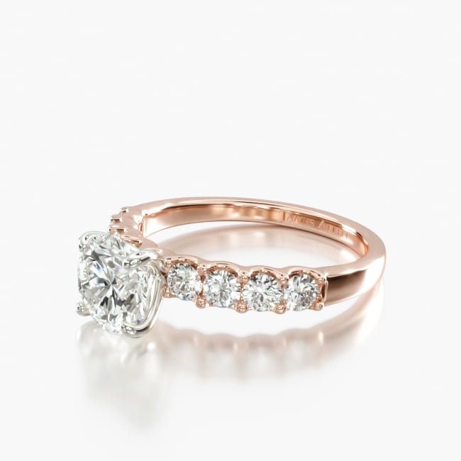 14K Rose Gold Nine Stone Shared Prong Contour Matching Wedding Band ...