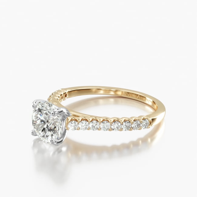 14K Yellow Gold Petite Shared Prong Contour Matching Wedding Ring-15055y14