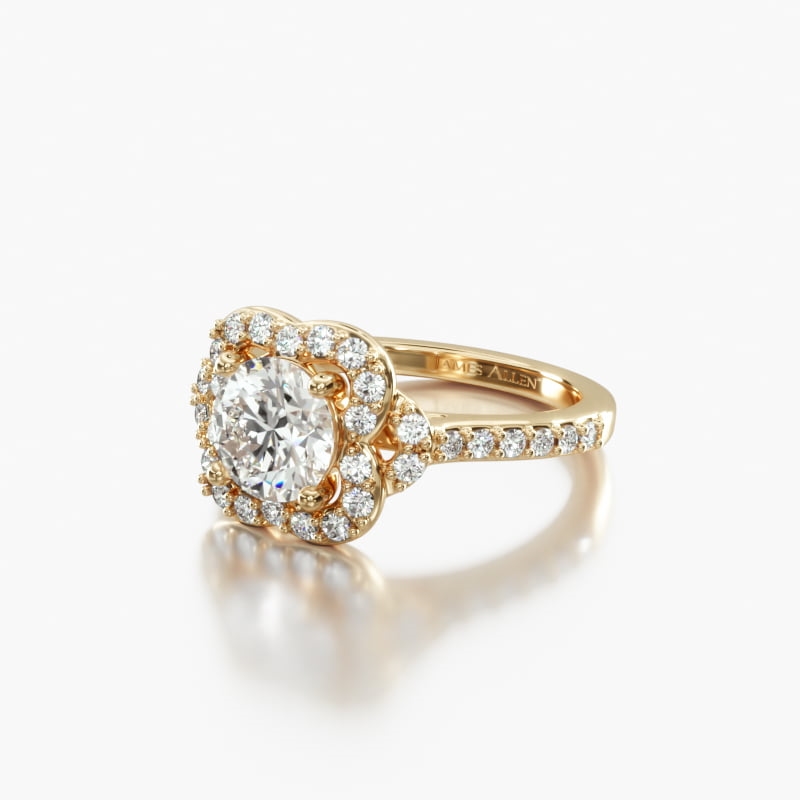 14K Yellow Gold Pavé Antique Clover Engagement Ring-18071y14