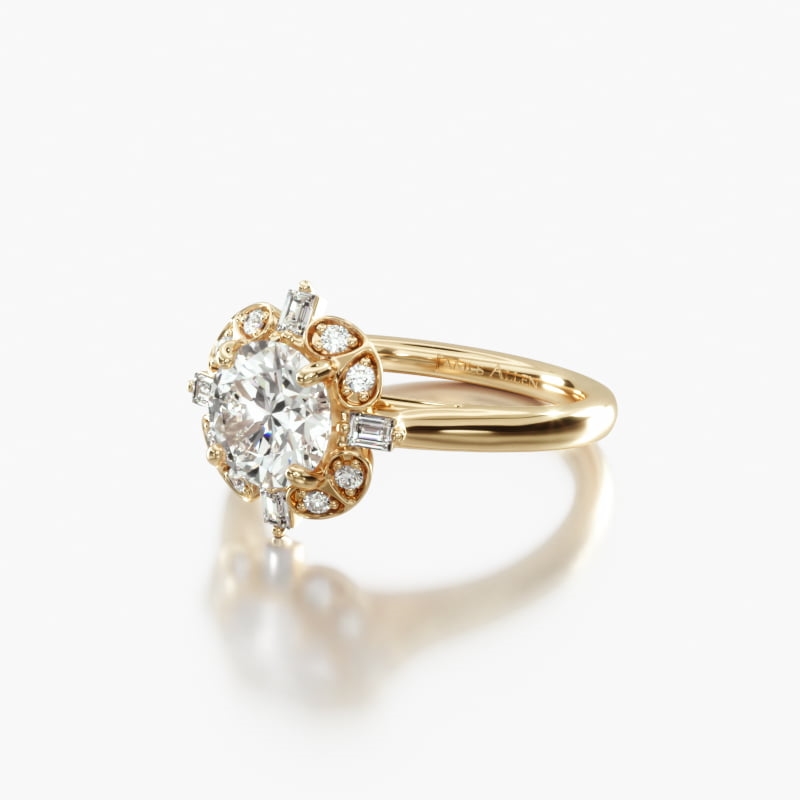 18K Yellow Gold Whimsical Frame Diamond Engagement Ring-18101y