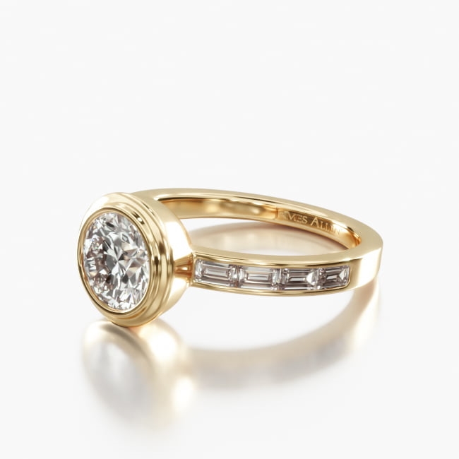 14K Yellow Gold Baguette Diamond Line Wedding Ring-15143y14