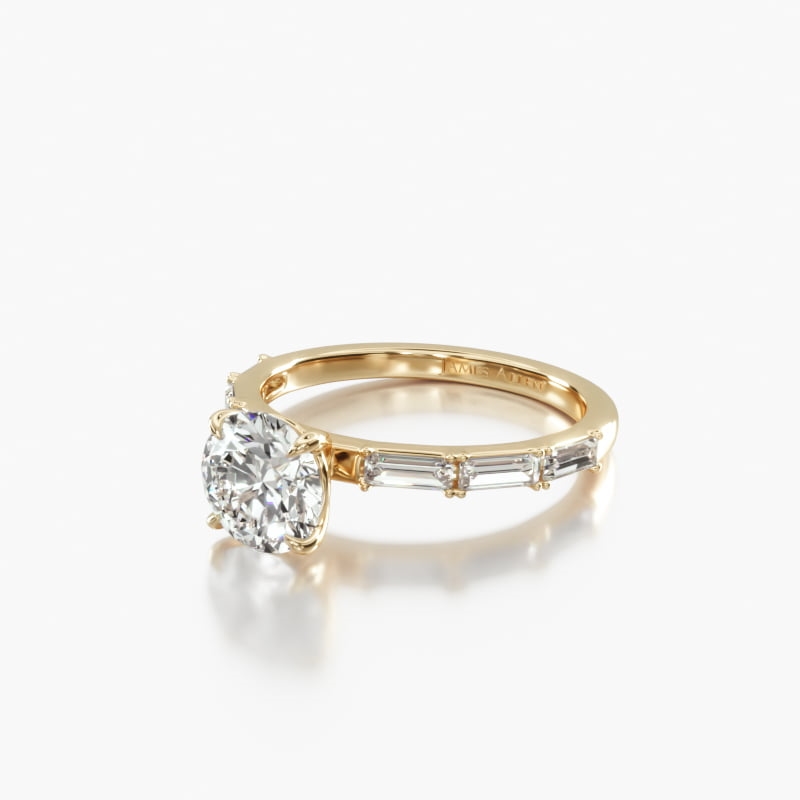 18K Yellow Gold Floating Diamond Line Engagement Ring-18147y