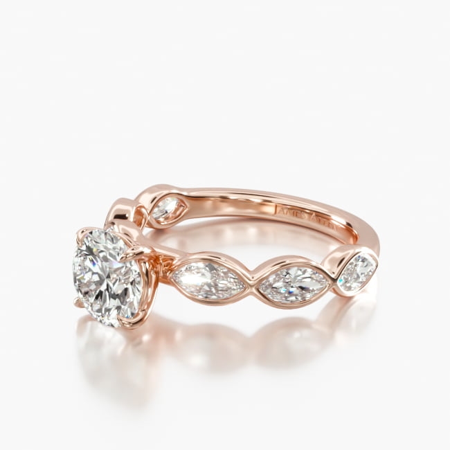 14K Rose Gold Bezel Set Marquise Diamond Wedding Ring-15153r14