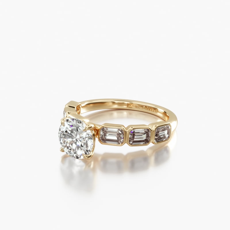 18K Yellow Gold Bezel Set Emerald Cut Diamond Engagement Ring
