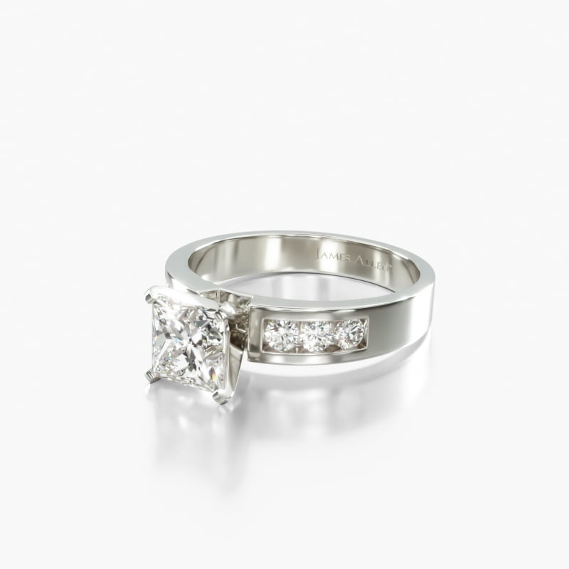 14K White Gold Channel Set Round Shaped Diamond Engagement Ring