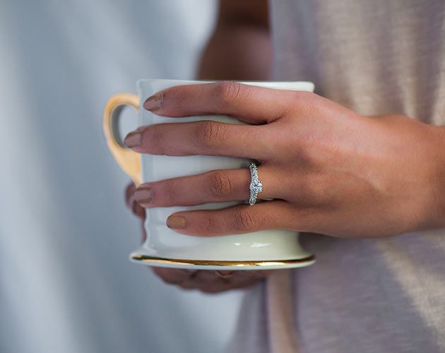 14K White Gold Beaded Open Span Diamond Engagement Ring