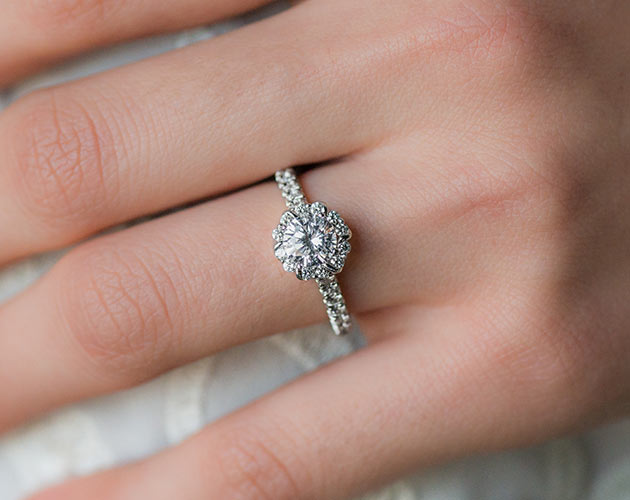 14K White Gold Floral Halo Engagement Ring by Martin Flyer