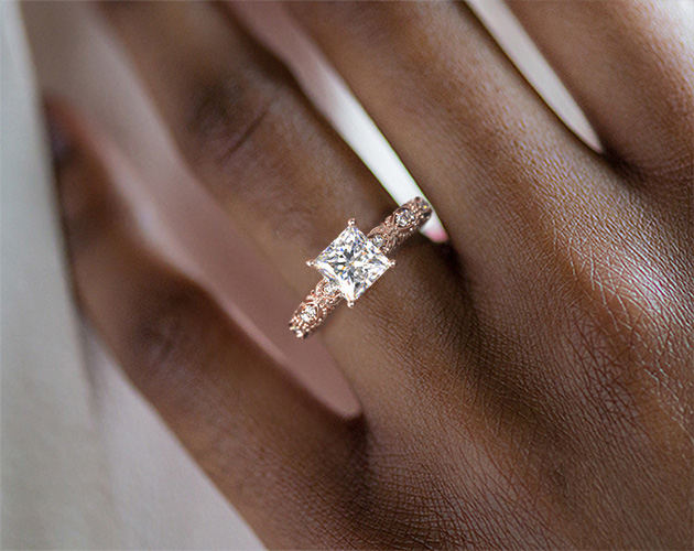 14K Rose Gold Beaded Open Span Diamond Engagement Ring