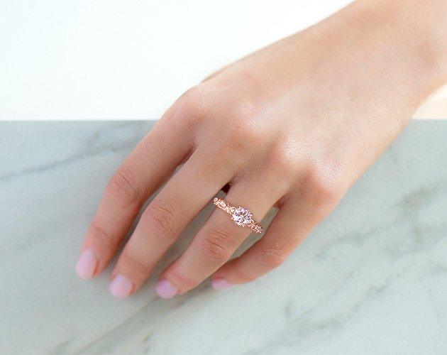 14K Rose Gold Beaded Open Span Diamond Engagement Ring