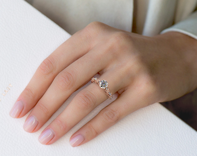 14K Rose Gold Beaded Open Span Diamond Engagement Ring