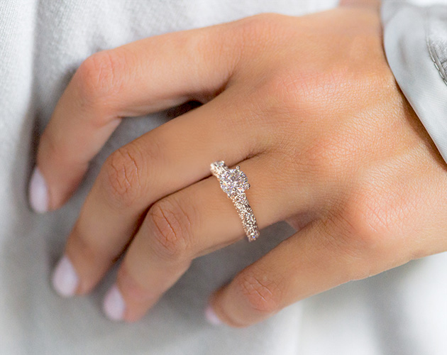 14K White Gold Beaded Open Span Diamond Engagement Ring