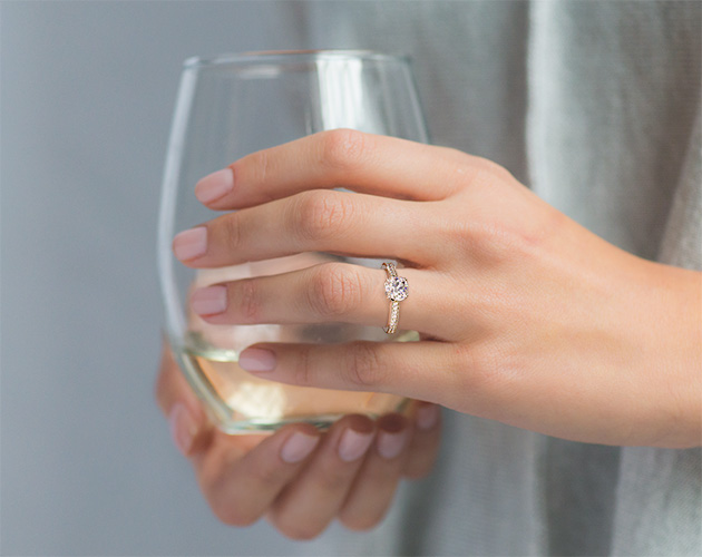 14K White Gold Bead Set Cathedral Diamond Engagement Ring