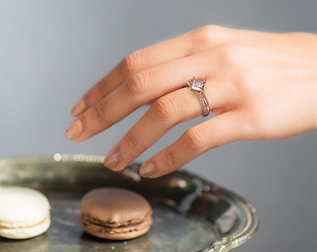 14K Rose Gold Twisted Pavé Kite-Set Engagement Ring