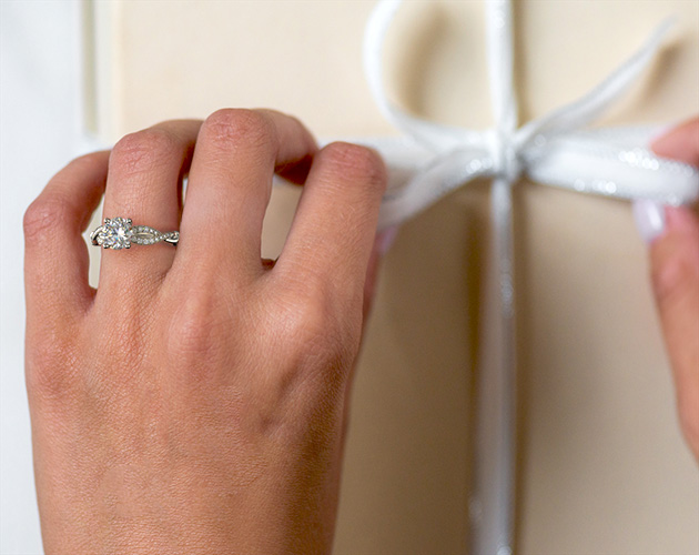 14K White Gold Pavé Crossover Engagement Ring