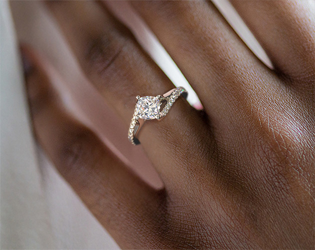 Platinum Bypass Pavé Kite-Set Engagement Ring
