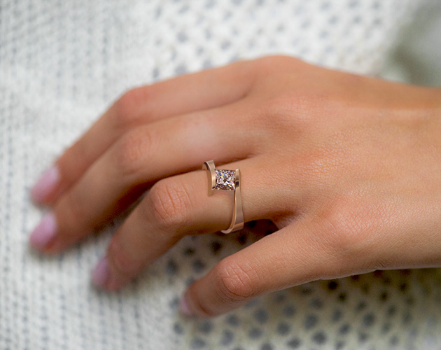14K Yellow Gold Spiral Tension Set Engagement Ring