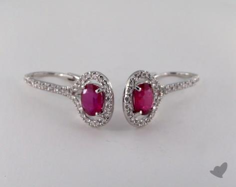 18K White Gold Leverback Diamond Halo 1.65tcw Oval Ruby Earrings.-cg65wr