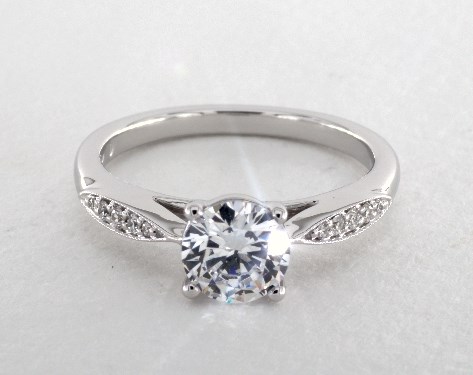 14K White Gold Tapered Bead Set Diamond Engagement Ring by Martin Flyer ...