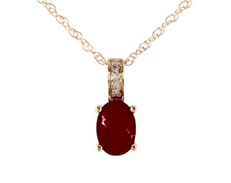 14K Yellow Gold Ruby and Diamond Bail Birthstone Necklace (7.0x5.0mm ...